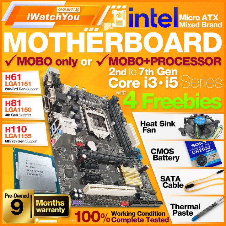 [Solo/Bundle] Motherboard/Processor Intel Core i Series 2nd 3rd 4th 6th 7th gen / LGA H61 H81 ...