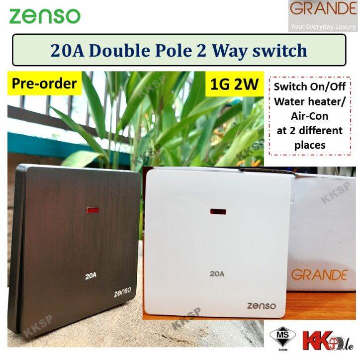 (1G 2W) Zenso Grande series 20A Double Pole 1 Gang 2 Way switch Double ...