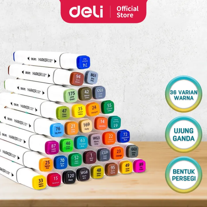 Deli spidol 24/30/36/40/48/60/80 warna dengan ujung Tip ganda Desain ...