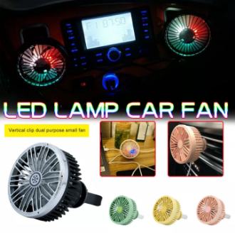 USB Car Fan Electric Car Auto Air Vent Clip Electric Fan Mini LED Light ...