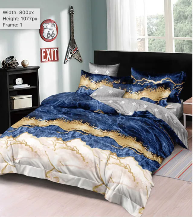 LACASA 3in1 Korean Cotton Garterized Queen Size Bedsheet Set (Blue and ...