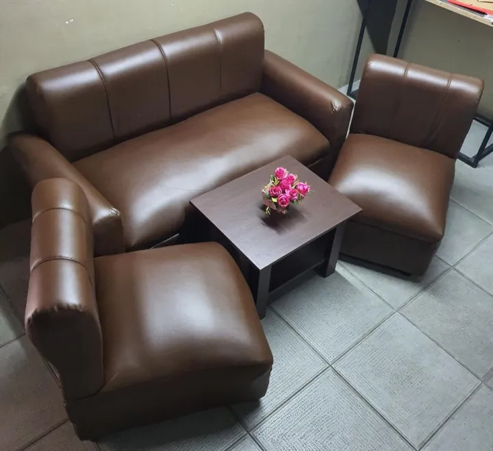 SALA SET BROWN LEATHER WITH TABLE | Lazada PH