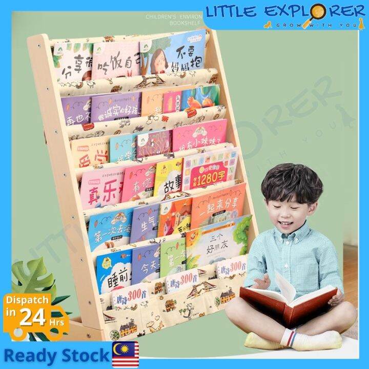 Children Bookshelf Solid Wood Frame Clothes Rack Kids Book Shelf ...
