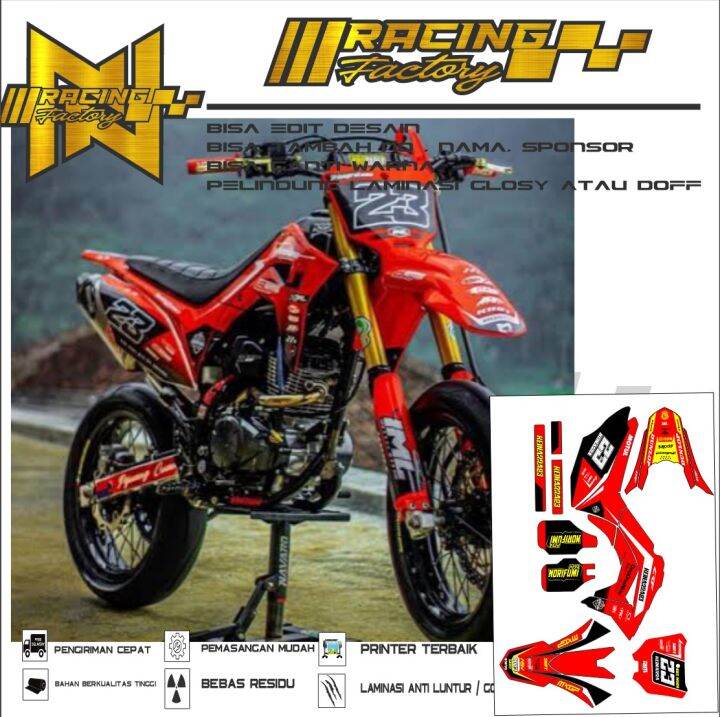 decal crf merah metalik glossy dan doff bisa custom nomor,nama,logo dll ...