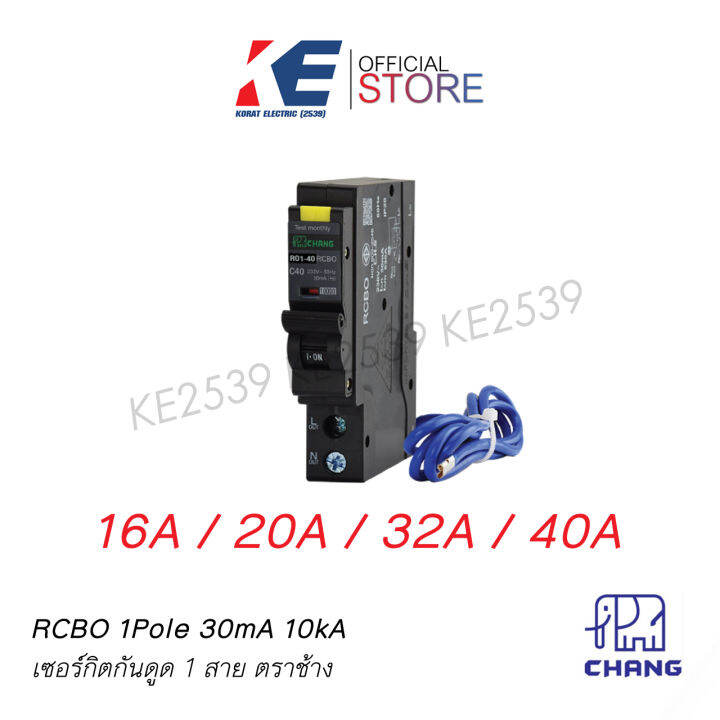 เซอร์กิตกันไฟดูด CHANG RCBO 1P 16A 20A 32A 40A 1Pole 30mA 10kA รุ่น RO1 Plug-on ช้าง ตราช้าง ...