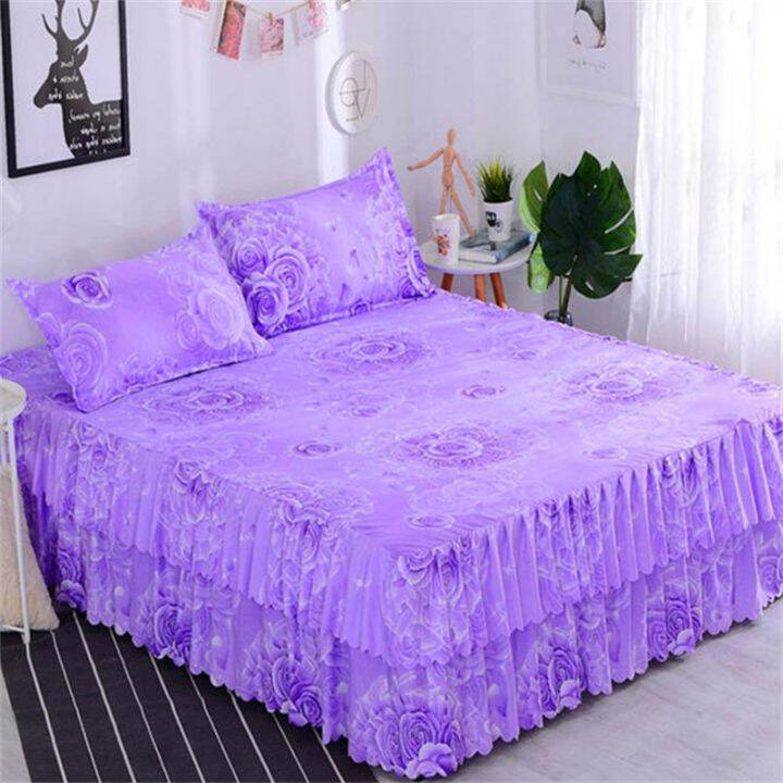 Bed Skirt Thin Without Pillowcase Flower Printed Fitted Sheet