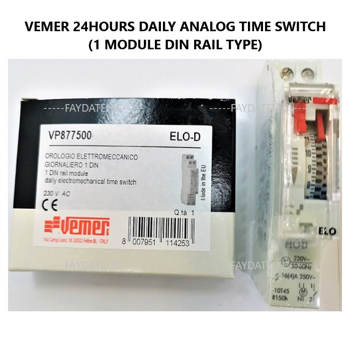 VEMER ELO-D 24HOURS 230V ANALOG TIMER SWITCH (50HZ) (DIN RAIL TYPE ...