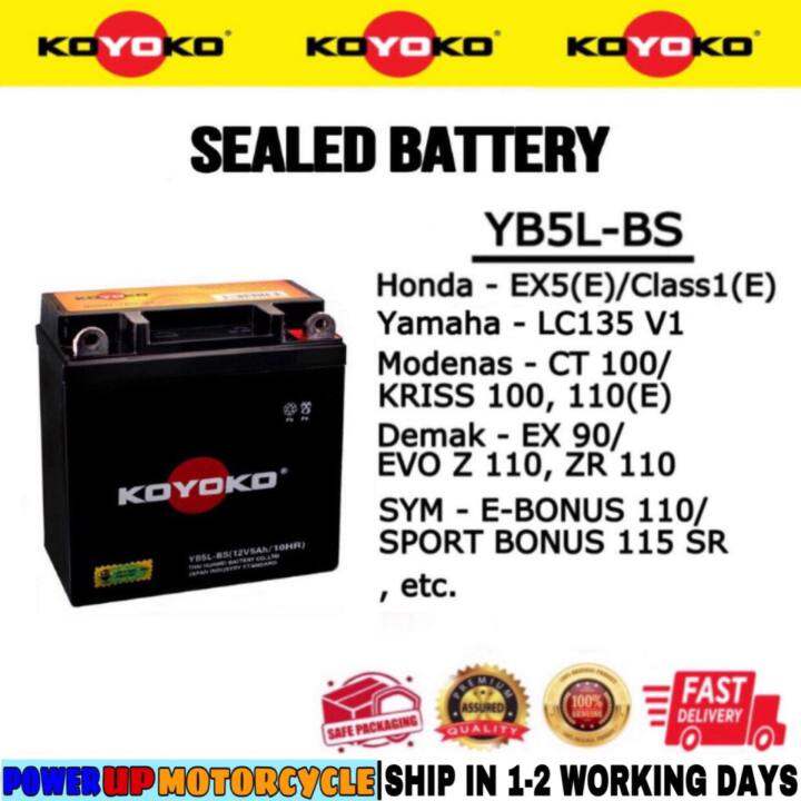 YB5L-BS YB5L BX5 KOYOKO SEALED BATTERY BATERI SEAL EX5 CLASS 1 EVO ...