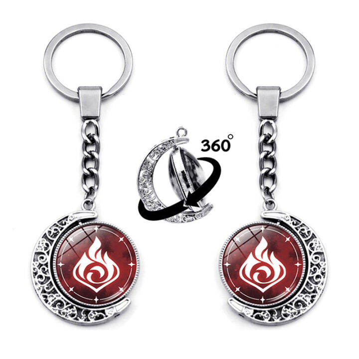 M&H Genshin Impact Keychain 360 Degrees Rotated Moon Pendant Eye of God ...