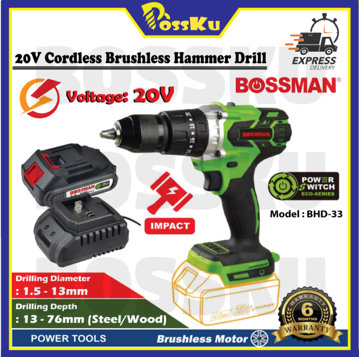 BOSSKU[NEW] BOSSMAN 20V Cordless Brushless Hammer Drill BHD33 Combo Set ...