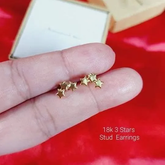 Pawnable 18k Saudi Gold TRI STAR STUD EARRINGS | Lazada PH