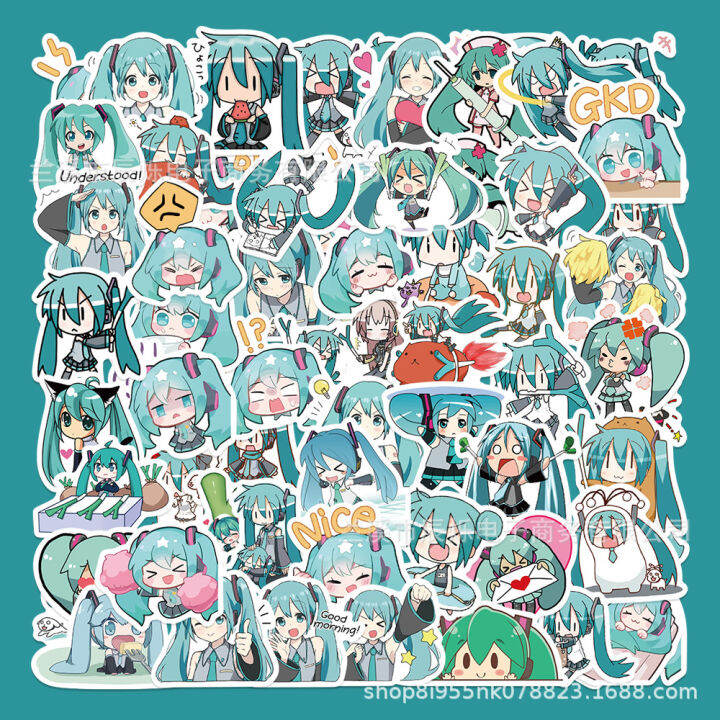 Toystoreshop 65Pcs Cute Cartoon Hatsune Miku Sticker Waterproof Vinyl ...