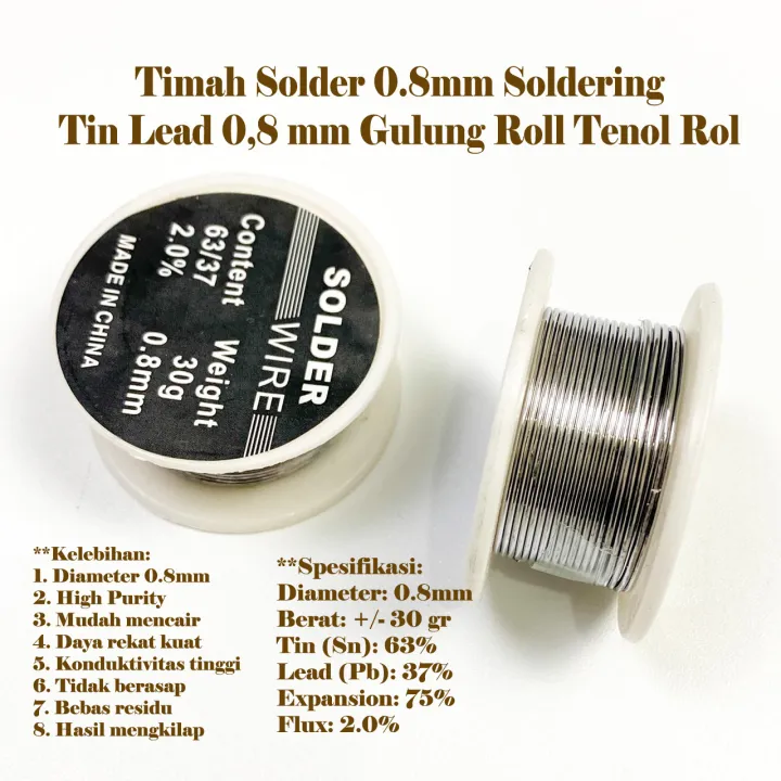 Timah Solder Wire 0.8mm Gulung Roll Tenol Rol Soldering Tin Lead 0,8mm ...