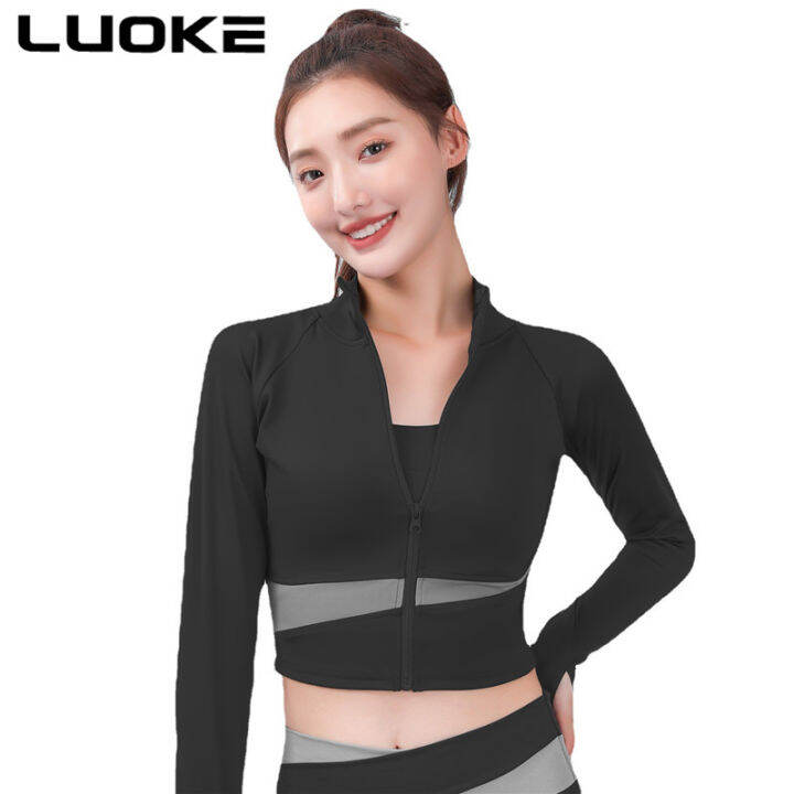 Luoke ฤดูใบไม้ร่วงและฤดูหนาวแน่นสีความคมชัดแจ็คเก็ตออกกำลังกายแฟชั่น ...