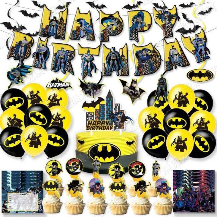 yb3 DC Superhero Batman Theme Happy Birthday Party Decoration Set Cake ...