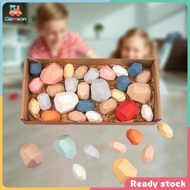 Gemvan Wood Stones Building Blocks Balancing Educational Stacking Game ...