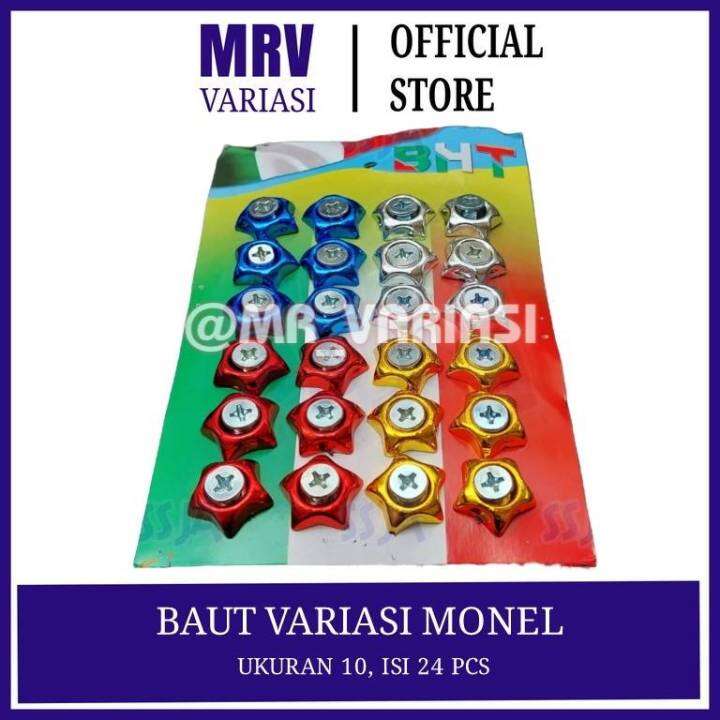 Baut variasi ring monel bintang-isi 24 pcs-ukuran baut 10-semua jenis ...
