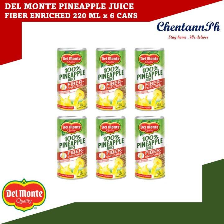 DEL MONTE Fiber Enriched 100% Pineapple Juice Drink 220 mL x 6 cans ...