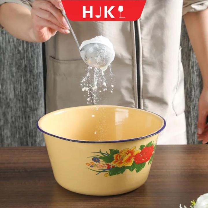 HJKL พร้อมฝาปิด ชามเคลือบเอนาเมล วินเทจ สีเหลืองทาเล็บ อ่างเคลือบ หม้อ ...