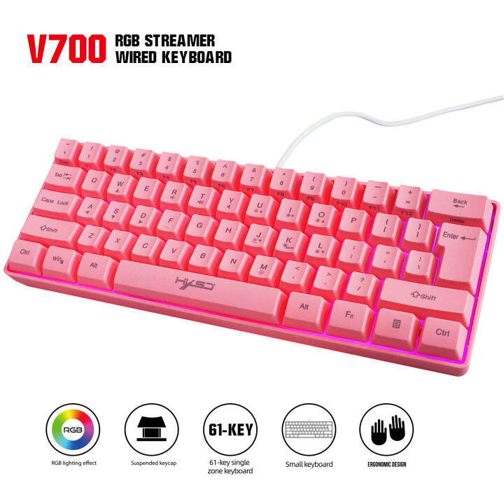 V700 61-key wireless gaming keyboard pink cute rgb mechanical keyboard ...