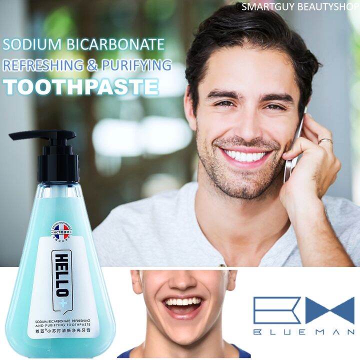 BlueMan Hello Sodium Bicarbonate Refreshing&Purifying Toothpaste ยาสีฟันโซเดียมไบคาร์บอนเนททำ ...
