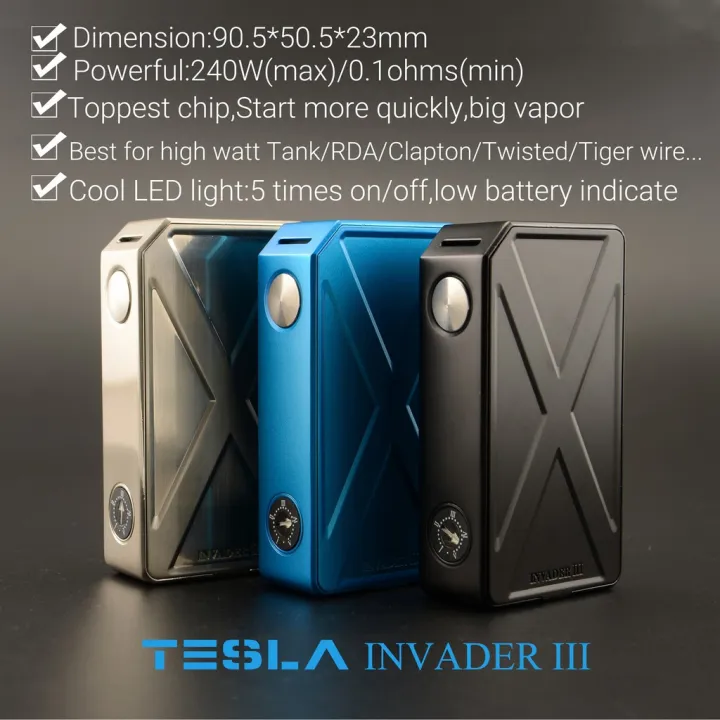 Vape Tesla Invader 3 / III SEMI MECHA MOD 240 Watt vaporizer tesla ...