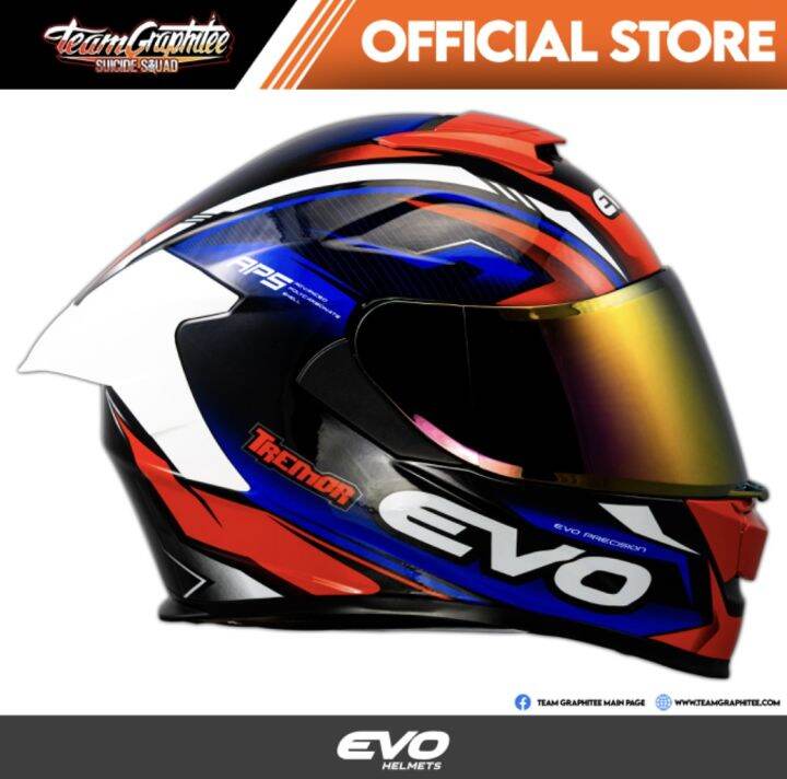 EVO GT-PRO TREMOR RED BLUE FULL FACE DUAL VISOR WITH FREE CLEAR LENS ...