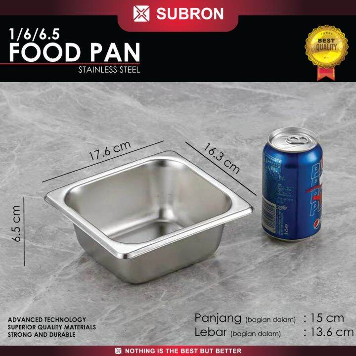 SUBRON Gastronom Food Pan 1/6 Ke Dalam 6.5cm Wadah Penyimpan Stainless ...