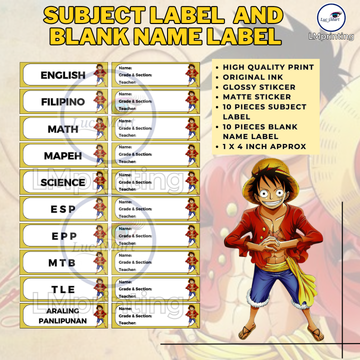 LUCSMART fast shipping - ONEPIECE - LUFFY THEMED STICKER LABEL AND NAME LABEL / notebook ...