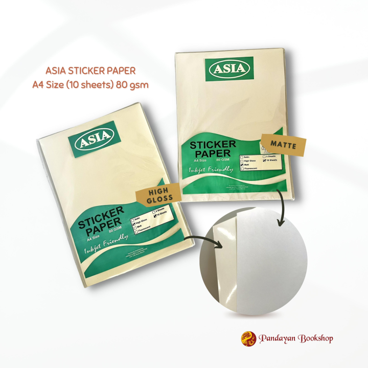 ASIA Sticker Paper (A4 | 80 GSM | Inkjet Friendly) | Lazada PH