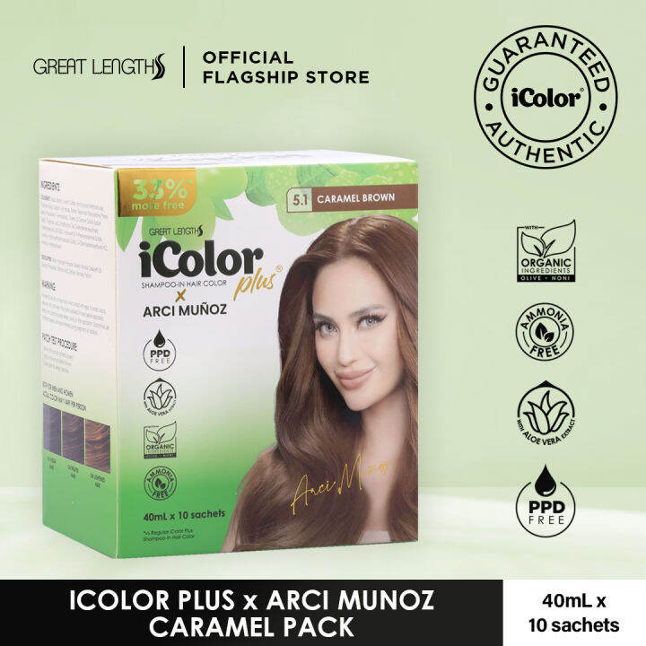iColor Plus Shampoo-In Hair Color x Arci Muñoz Caramel Brown 40ml x 10 ...