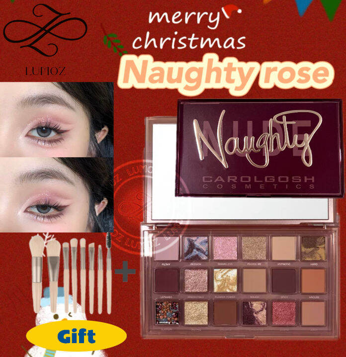 LUMOZ Christmas NAUGHTY ROSE Nude Eyeshadow 18 Color Waterproof 12 Hours Long-lasting 18g ...