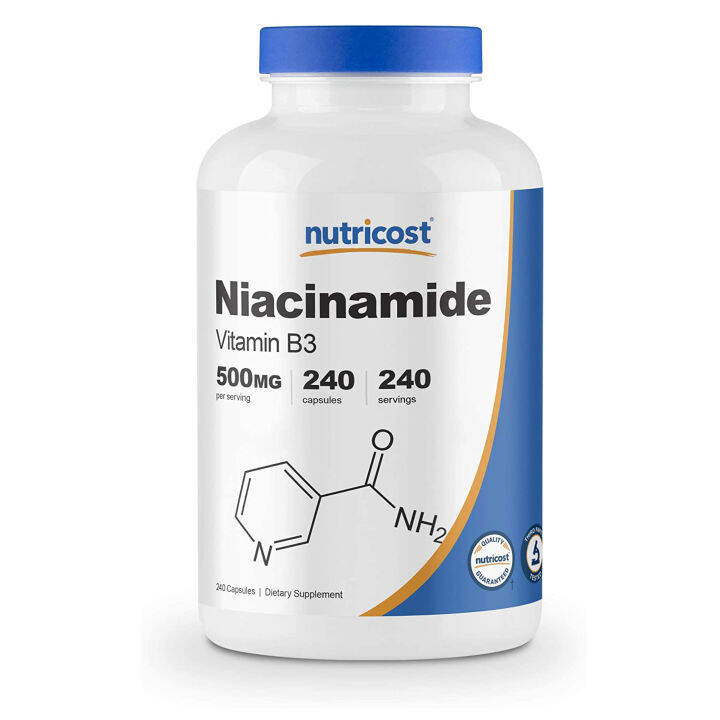 น้ำพุแห่งการชะลอวัย NAD+ Nutricost Niacin (Vitamin B3) 500mg, 240 Capsules - with Flushing, Non ...