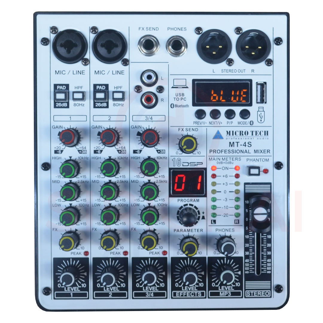 มิกเซอร์ MICROTECH รุ่น MT4s มิกซ์4ช่อง interface บลูทูธ usb เอฟเฟคแท้ ...