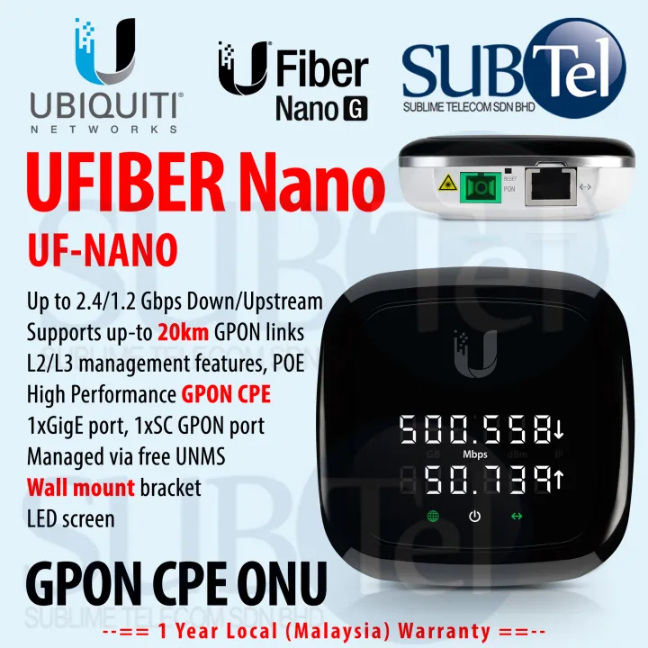 Ubiquiti Fiber Nano G UF-Nano - GPON Router Gigabit Passive Optical ...