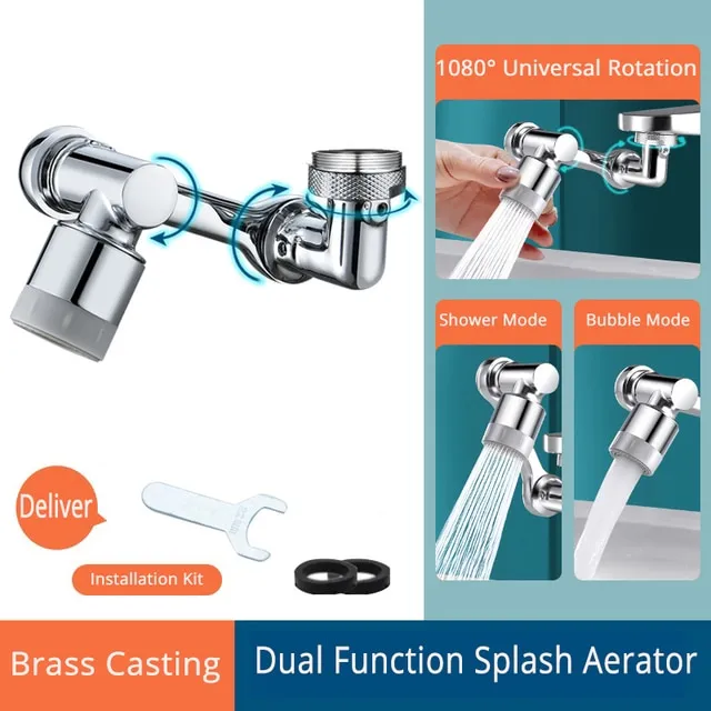 Universal 1080 ° Robotic Arm Faucet Aerator Splash Filter Kitchen Water ...