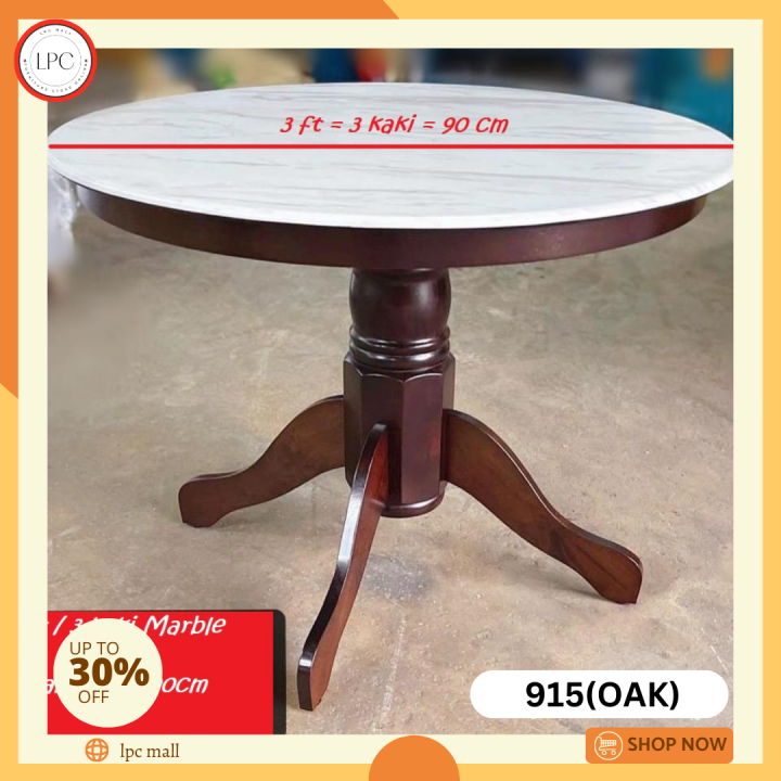 ️LPC- 3ft/4ft Round Laminate Marble Table Solid Wood Leg Black Meja ...