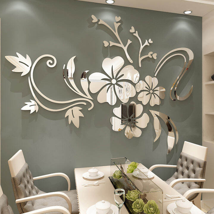 Creative Flower Rattan Mirror Acrylic 3D Wall Stickers Dining Room ...