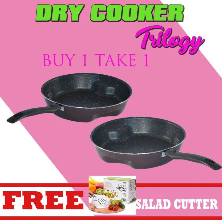 SET OF 2 Dry Cooker Ceramic Trilogy Stainless Pan w/ Salad Cutter ...