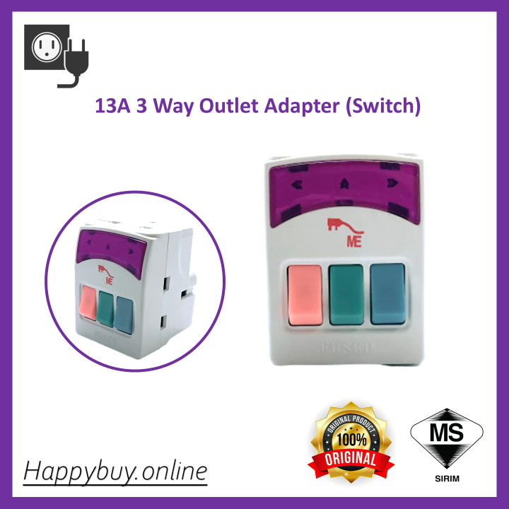 13a 3 Way Adapter With Switch Sirim 3 Way Multi Socket Adaptor Adapter With Button Lazada