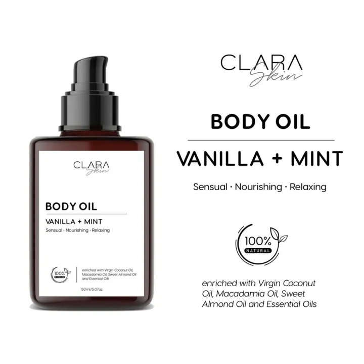 Vanilla & Mint CLARA Body Oil 150ml, Body Moisturizer, Beauty Massage ...