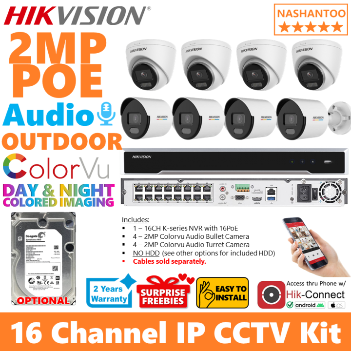 HIKVISION 16Channel 2MP PoE 8Cameras (4 Bullet, 4 Turret) Colorvu (30m ...