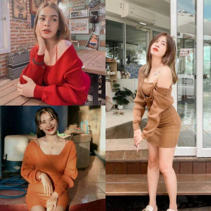 🌈MesubShop🌈 มินิเดรส เดรสไหมพรม2in1‼️ขายดีมากๆ‼️สายเดี่ยว คอวีเข้ารูป 2in1Dress เดรสแม่ลูก ข้าว ...