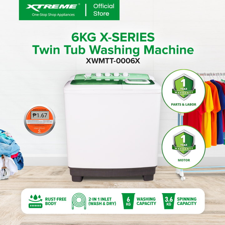 X-SERIES 3.6KG Twin Tub Wash and 6KG Dryer Washing Machine Washer Spin ...
