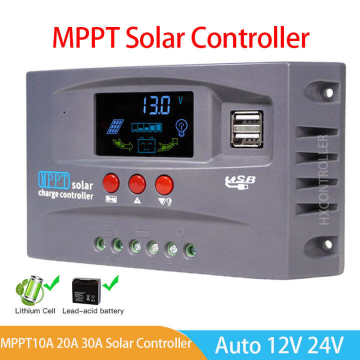 MPPT Dual USB Solar Charge Controller LCD Display Auto 12V 24V 20A 30A Solar Cell Panel Charger ...