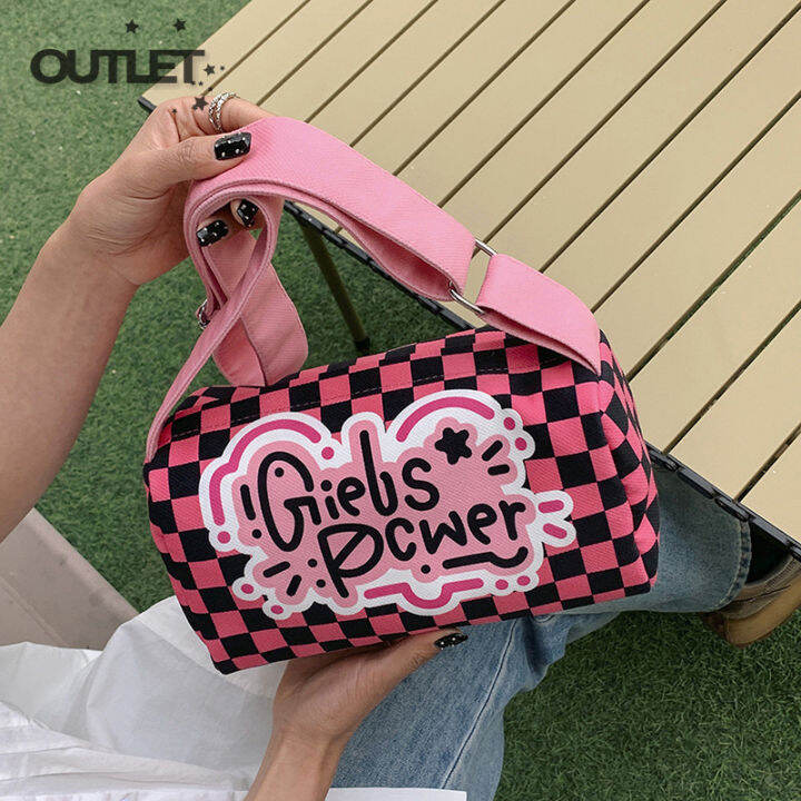 TH Outlet⚡ผู้หญิงช่องอิฐกระเป๋า graffiti checkerboard ไหล่เดียว ...