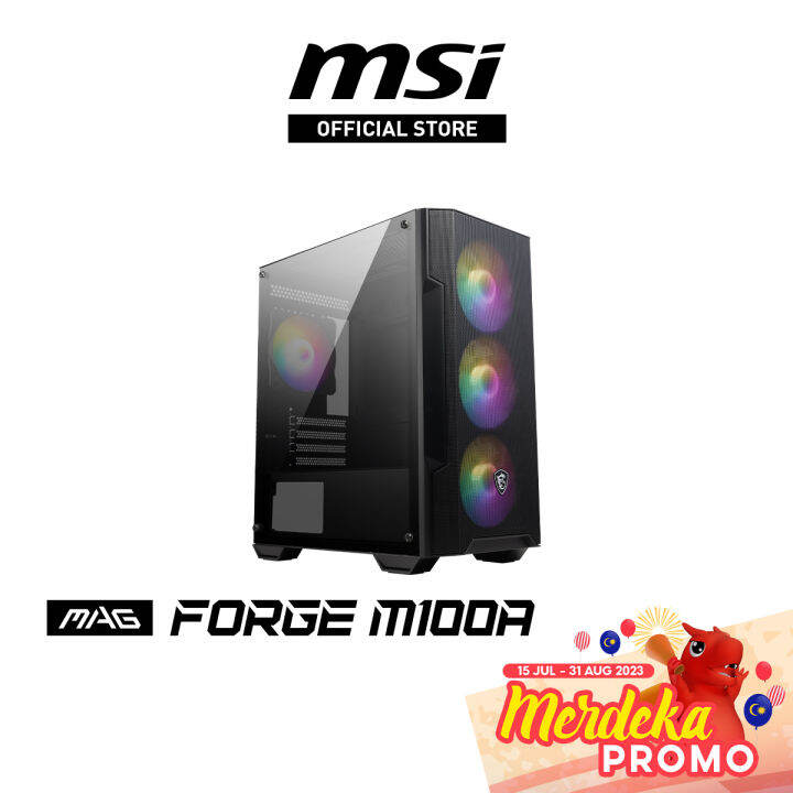 MSI Desktop Casing MAG FORGE M100A ( MATX | 4 x 120MM ARGB FAN | 1 Year ...