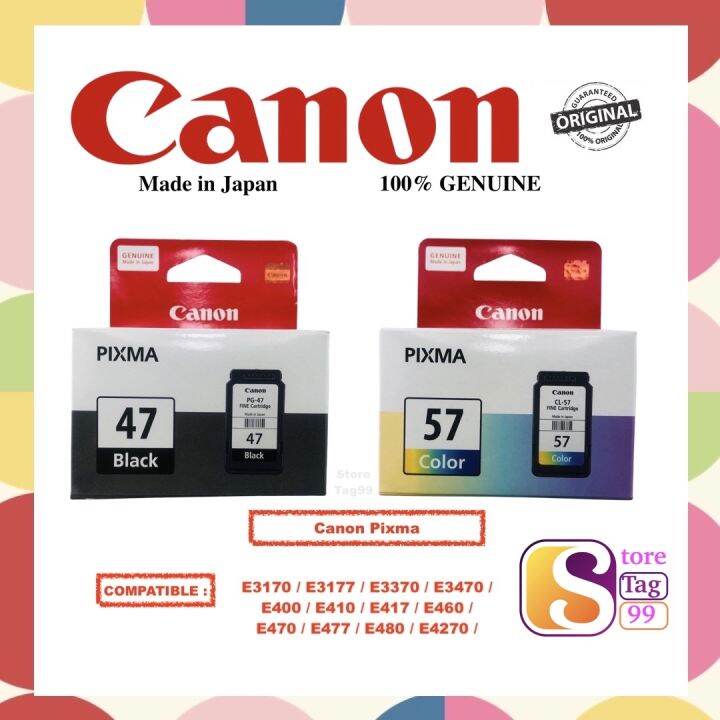 100 % Genuine Canon Pixma Made in Japan PG-47 Black And CL-57 Tri-color ...