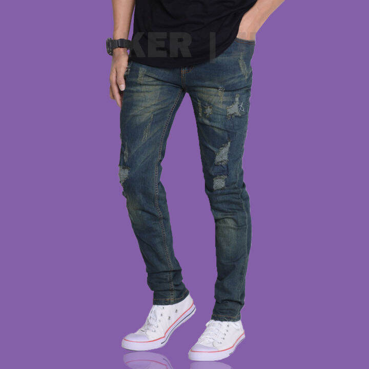 Celana jeans pria terbaru model motif sobek keren celana panjang pria ...