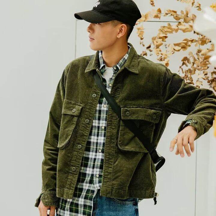 Japanese retro corduroy jacket, casual fashion, all-match lapel collar ...